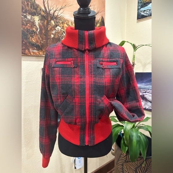 Jou Jou | Jackets & Coats | Euc Jou Jou Red And Black Plaid Wool Blend ...